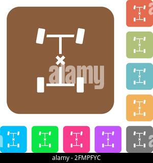 Central differential lock flat icons on simple color square backgrounds ...