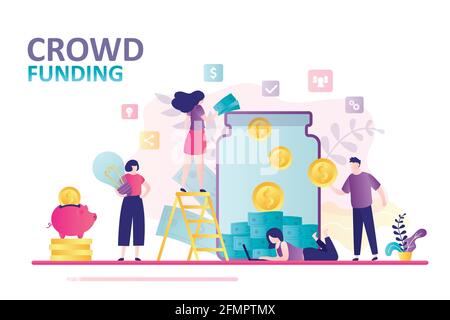 Trendy character girl collect money in pink piggybank How to save money ...