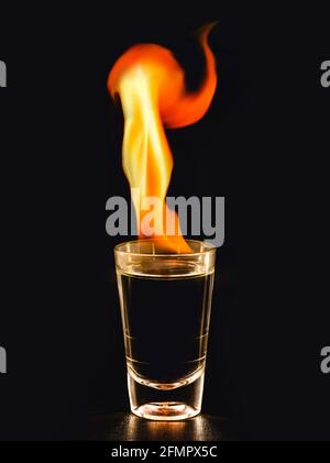 flaming tequila, mexican drink served with fire, incandescent drink ...