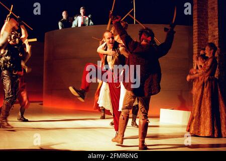 the ball scene, l-r: Keith Dunphy (Tybalt), David Tennant (Romeo), Ian ...