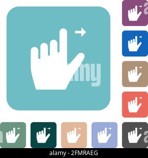Left handed move right gesture flat white icons on round color ...