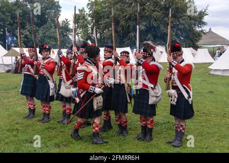Scottish infantry in the Allied camp exercising before the re-enactment ...