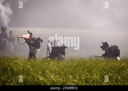 British light infantry of the famous 95th regiment of Rifles forming up ...