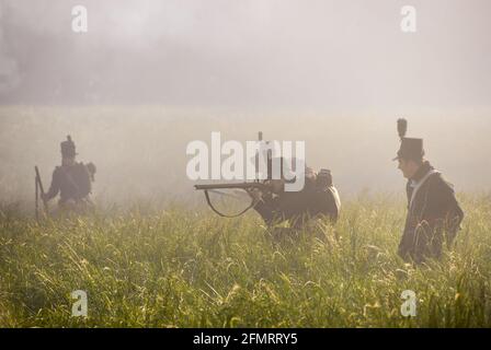 British light infantry of the famous 95th regiment of Rifles forming up ...