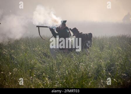 British light infantry of the famous 95th regiment of Rifles forming up ...