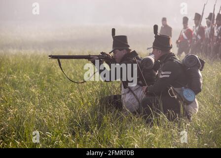 British light infantry of the famous 95th regiment of Rifles forming up ...