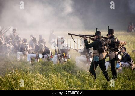 British light infantry in skirmish order on the attack at the re ...