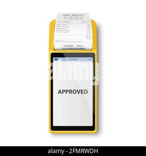 Vector Realistic Yellow 3d Payment Machine. POS Terminal, Paper Receipt Closeup Isolated on ...