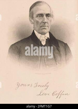 LEVI COFFIN (1798-1877) American Quaker and abolitionist (centre with ...