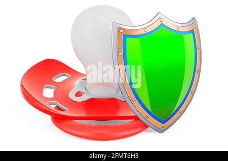 Pacifier with shield, 3D rendering isolated on white background Stock ...