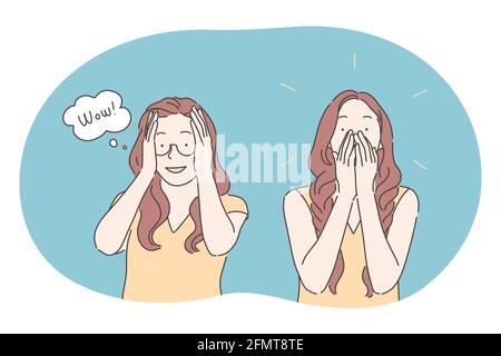 Surprise, positive shock, amazement, astonishment concept. Young girl ...