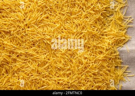 Raw Dry Filini Vermicelles Ready to Cook, top view. Overhead, from ...
