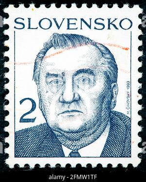 SLOVAKIA - CIRCA 1993: a stamp printed in Slovakia shows Michal Kovac ...