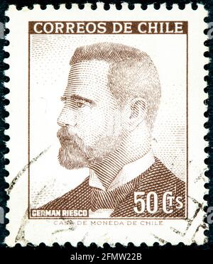CHILE - CIRCA 1901: a stamp printed in the Chile shows Christopher ...