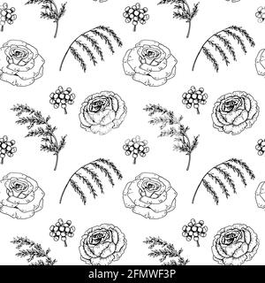 Seamless pattern rose and peony flowers. Confetti, cosmetics, wedding ...