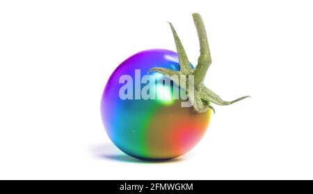 Close up of a weird cherry tomato with leaf isolated on white ...