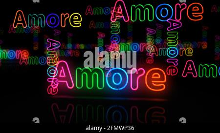 Amore love symbol neon symbol. Light color bulbs with romantic sign ...
