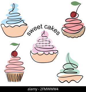 Cupcake line art Vector. Delicious dessert illustration isolated on white Stock Vector Image ...