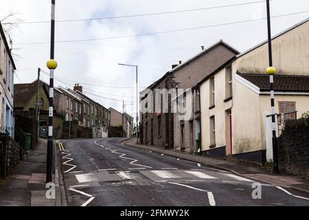 General view of Pontypridd High Street, in Pontypridd, South Wales, UK ...