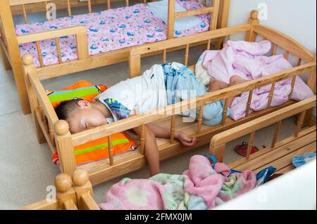 Children take a nap in the kindergarten, Dunhuang, Gansu Province ...