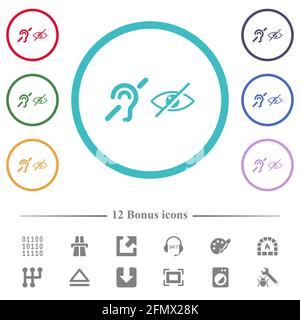 Hearing and visually impaired symbols flat white icons in square ...
