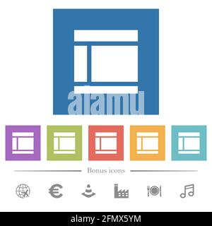 Two columned web layout white icons in round glossy buttons with steel ...