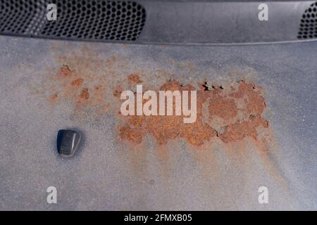 Rusting on metal. Bodywork service. Car repair service. Wing covered ...