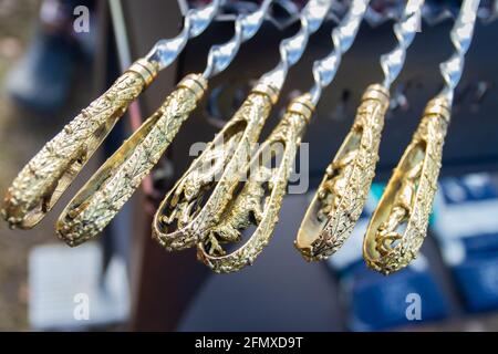 Original skewers on the grill in the spring Stock Photo - Alamy