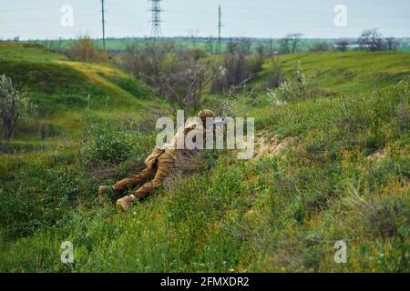 back view of soldier with rifle or sniper over white background Stock ...