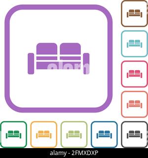 Sofa simple icons in color rounded square frames on white background ...