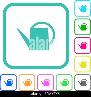 Watering can vivid colored flat icons in curved borders on white ...