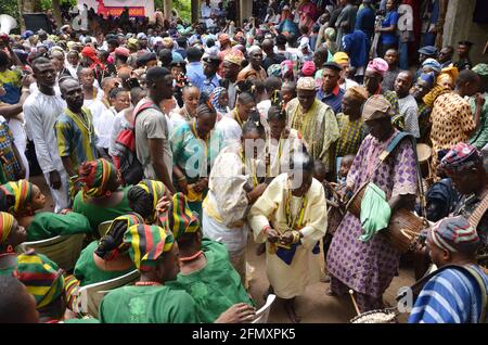 Worshippers dancing during the Osun-Osogbo festival, in Osogbo, the ...