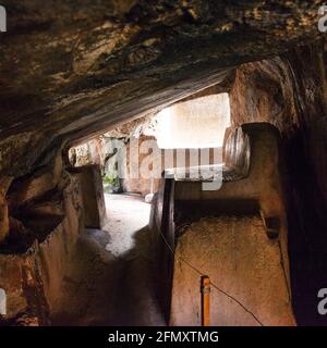 View of Kenko or Qenqo grande, Pre-Inca ruins near Cusco or Cuzco town ...