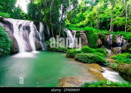 beautiful waterfall in rainforest at phu tub berk mountain phetchabun ...