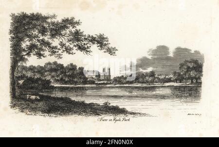 View in Hyde Park, 1808, showing the Serpentine lake designed by Queen ...