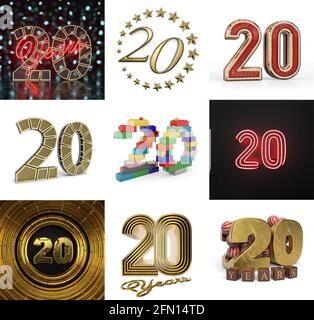 3d illustration of a 20 anniversary. golden numbers on a festive ...