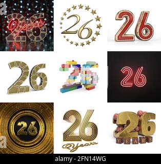 Set of number twenty six year (26 year) celebration design. Anniversary ...
