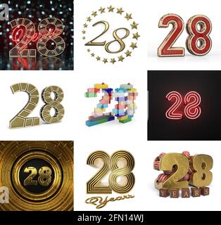 Set of number 28 (number twenty-eight) celebration design. Anniversary ...