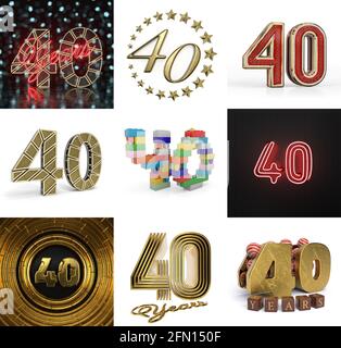 40 anniversary background with golden numbers, confetti, stars on ...