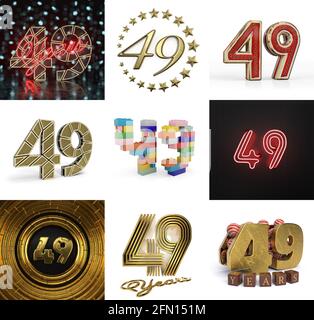 3d illustration, 49 anniversary. golden numbers on a festive background ...