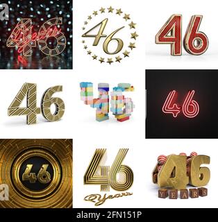 3d illustration, 46 anniversary. golden numbers on a festive background ...