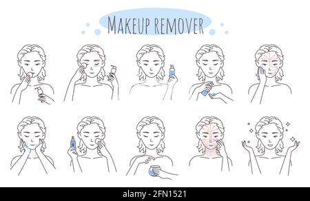 Girl character remove make up. Vector flat cartoon illustration Stock ...