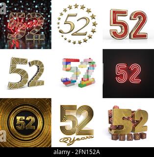 Set of number 52 (number fifty-two) celebration design. Anniversary ...