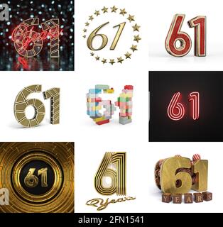 Set of number 61 (number sixty-one) celebration design. Anniversary ...