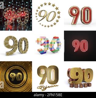 Set of number 90 (number ninety) celebration design. Anniversary number template elements for ...