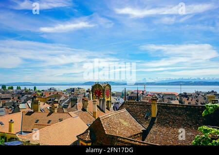 Switzerland, Neuchatel, panoramic view of the Alps Stock Photo - Alamy