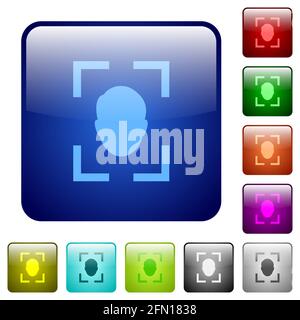 Camera selfie mode icons in rounded square color glossy button set ...