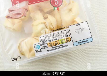 Close shot of packet of ASDA Ham and Cheese tortelloni and the ...
