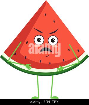 Watermelon character with angry emotions, grumpy face, furious eyes ...