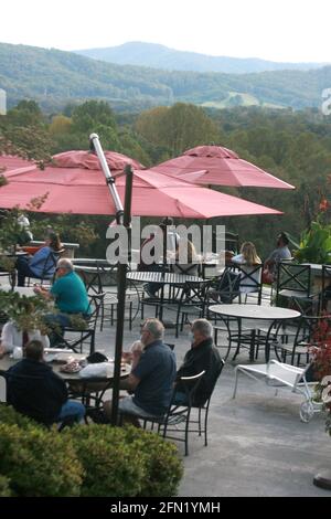 Ragged Branch Distillery, VA, USA. People on the terrace, enjoying the ...